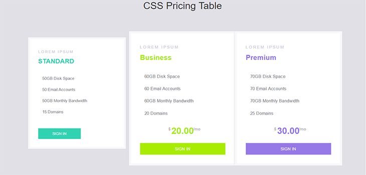 Animated Bootstrap Pricing Table | Bootstrap Themes